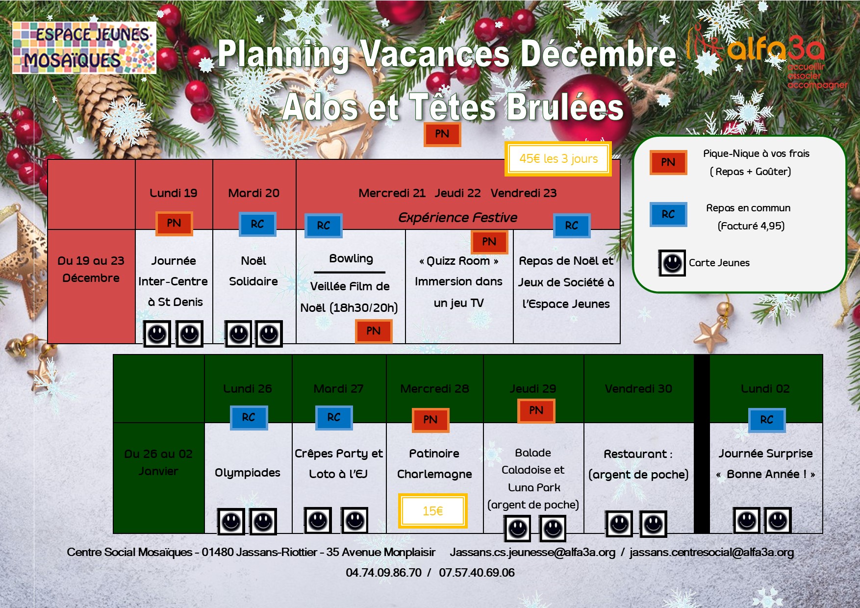 Planning Décembre Ados/Têtes brulées – Centre Social Mosaïques Planning Décembre Ados/Têtes brulées – Centre Social Mosaïques